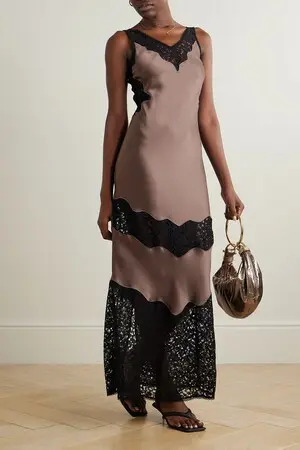Simkhai Lace-paneled Satin-crepe Maxi Dress