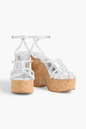 JIMMY CHOO Clare 130 Braided Metallic Leather Platform Sandals