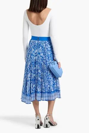 Alice + Olivia Pleated Printed Georgette Midi Skirt - Royal Blue