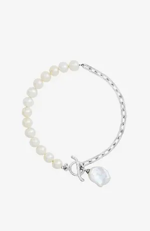 DOWER & HALL Timeless Keshi Pearl Chain Bracelet - Sterling Silver