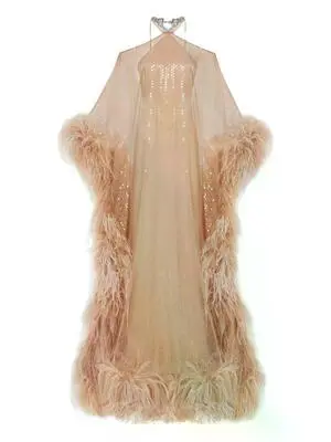 TALLER MARMO Sza Sza Sequin Feather Maxi Dress