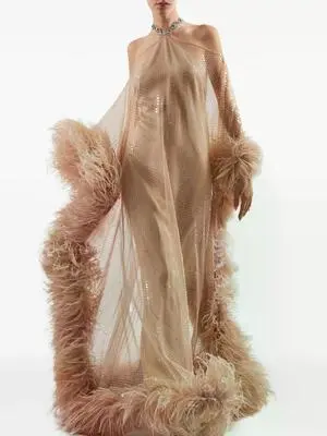 TALLER MARMO Sza Sza Sequin Feather Maxi Dress
