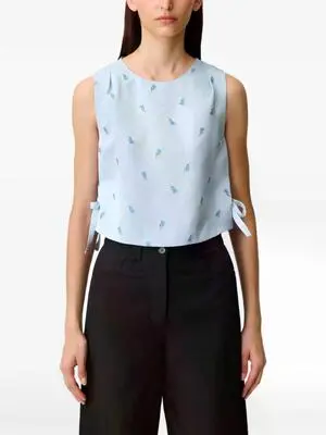 Claudie Pierlot Sleeveless Floral Embroidered Tie-side Top