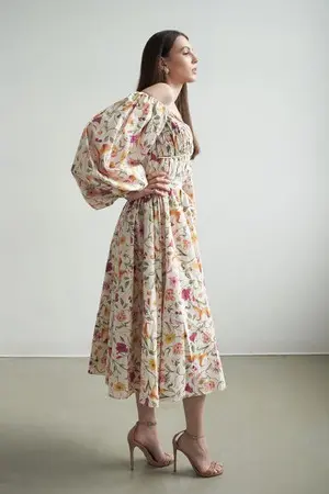 VASILIKI Rosa Flora Print Midi Dress
