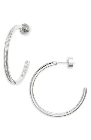 Nordstrom Baguette Cubic Zirconia Inside Out Hoop Earrings - Clear- Silver