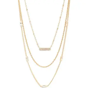 Nordstrom Set Of 3 Cubic Zirconia Chain Necklaces - Clear- Gold