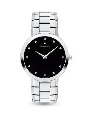 Movado Faceto Round Stainless Steel Bracelet Watch - Black/stainless Steel