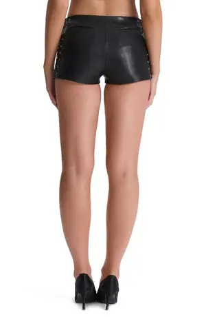 House Of Cb Lace-up Faux Leather Shorts