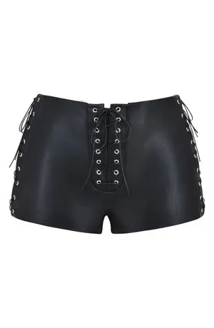 House Of Cb Lace-up Faux Leather Shorts