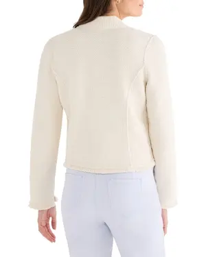 NIC+ZOE Fringe Mix Knit Bomber Jacket - Coconut