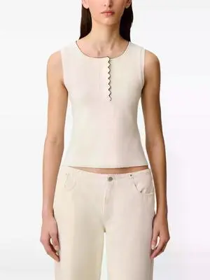 Claudie Pierlot Sleeveless Knit Polo With Scalloped Trim - Neutrals