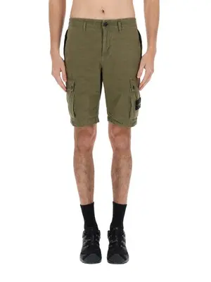 Stone Island Cargo Shorts With Logo Patch - Military Green