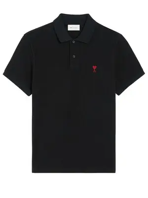 Ami Polo With Logo Embroidery - Black