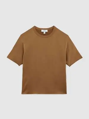 REISS Silk Short-sleeve Top - Camel