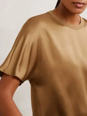 REISS Silk Short-sleeve Top - Camel