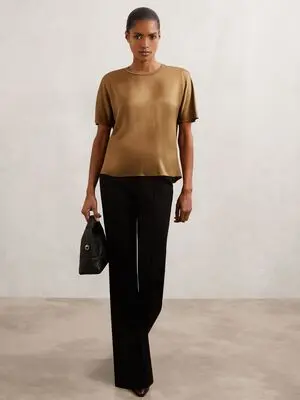 REISS Silk Short-sleeve Top - Camel