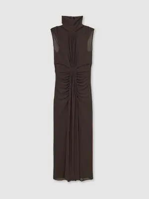 REISS Daniella Petite Sheer Ruched Maxi Dress - Grape