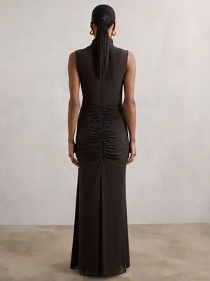 REISS Daniella Petite Sheer Ruched Maxi Dress - Grape
