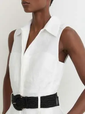 REISS Taylor Linen Sleeveless Belted Playsuit - Ivory