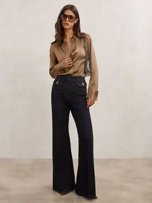 REISS Ameira Silk-satin Shirt - Camel