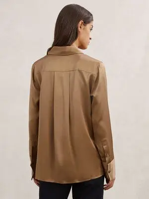 REISS Ameira Silk-satin Shirt - Camel
