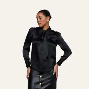 L'Agence Honey Silk Blouse Top - Black