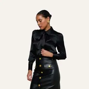 L'Agence Honey Silk Blouse Top - Black