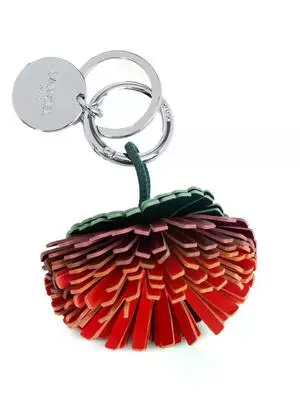LANCEL Floral Leather Keyring - Red