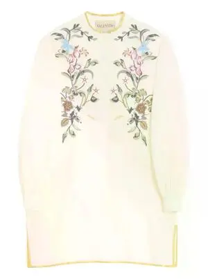 Valentino Garavani Floral-embroidered Linen Mini Dress - Neutrals