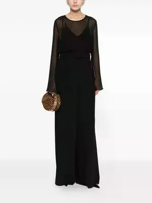 P.a.r.o.s.h Belted Sheer Jumpsuit - Black