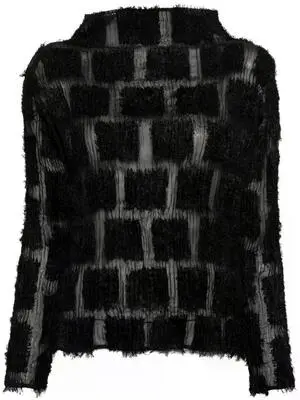 Issey Miyake Pleated Frayed-detailed Top - Black