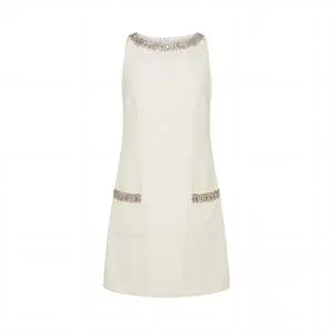 Mac Duggal Sleeveless Shift Mini Dress With Rhinestone Trim - Ivory