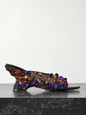 Dries Van Noten Embellished Satin Mules - Multi