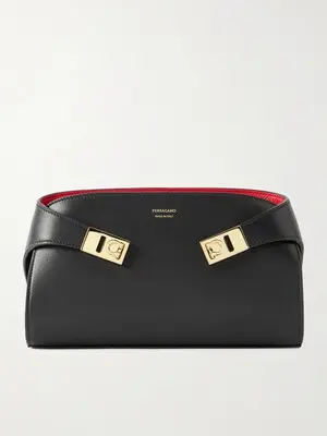 FERRAGAMO Hug Embellished Textured-leather Shoulder Bag - Black