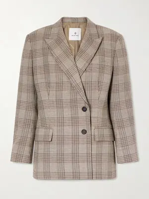 ANINE BING Aretha Checked Wool Blazer - Brown