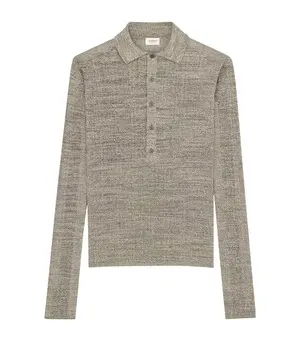 Saint Laurent Linen-blend Long-sleeve Polo Shirt - Black