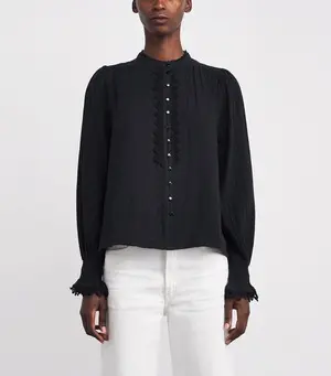ME+EM Cotton Embroidered Button-down Blouse