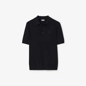 Burberry Slim Fit Embroidered Cashmere Polo Shirt - Navy