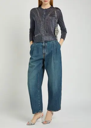 Rabanne Embellished Metallic-knit Cardigan - Navy