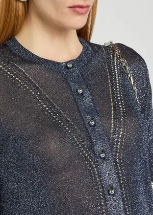 Rabanne Embellished Metallic-knit Cardigan - Navy
