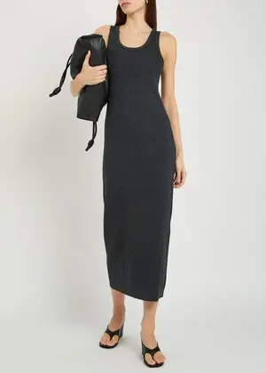 LISA YANG Lexie Cotton And Cashmere-blend Midi Dress - Grey
