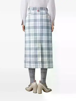 Thom Browne Plaid Midi Skirt With Belt Loops - White