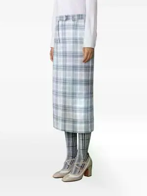 Thom Browne Plaid Midi Skirt With Belt Loops - White