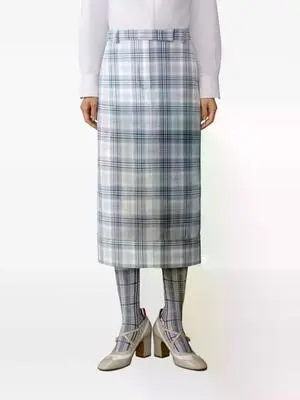 Thom Browne Plaid Midi Skirt With Belt Loops - White