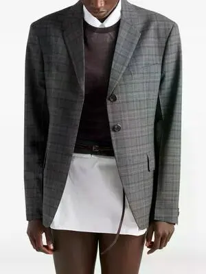 Prada Single-breasted Prince Of Wales Checked Virgin Wool Jacket - Grey