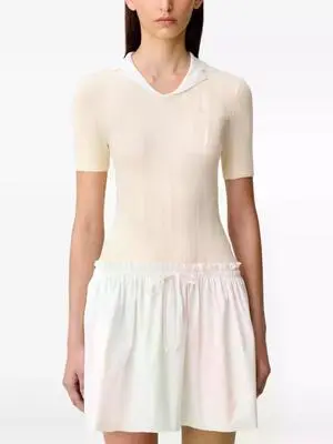 Claudie Pierlot Ribbed Knit Collared Mini Dress - Neutrals
