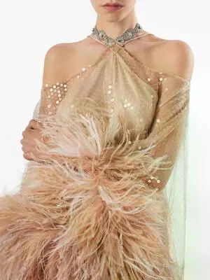 TALLER MARMO Sza Sza Sequin Feather Maxi Dress