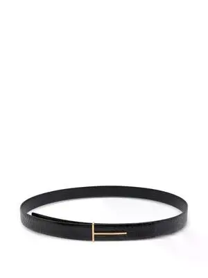 TOM FORD Crocodile-effect Calf Leather Logo Belt - Black