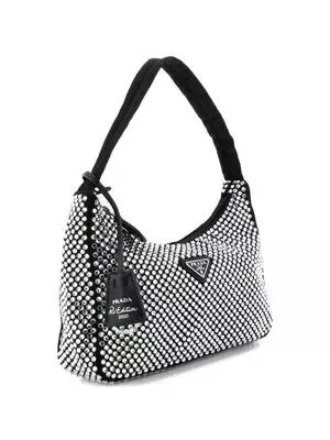 Prada Re-edition 2000 Crystal Embellished Mini Hobo Bag - Black
