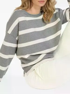 JUVIA Striped Logo-sleeve Sweater